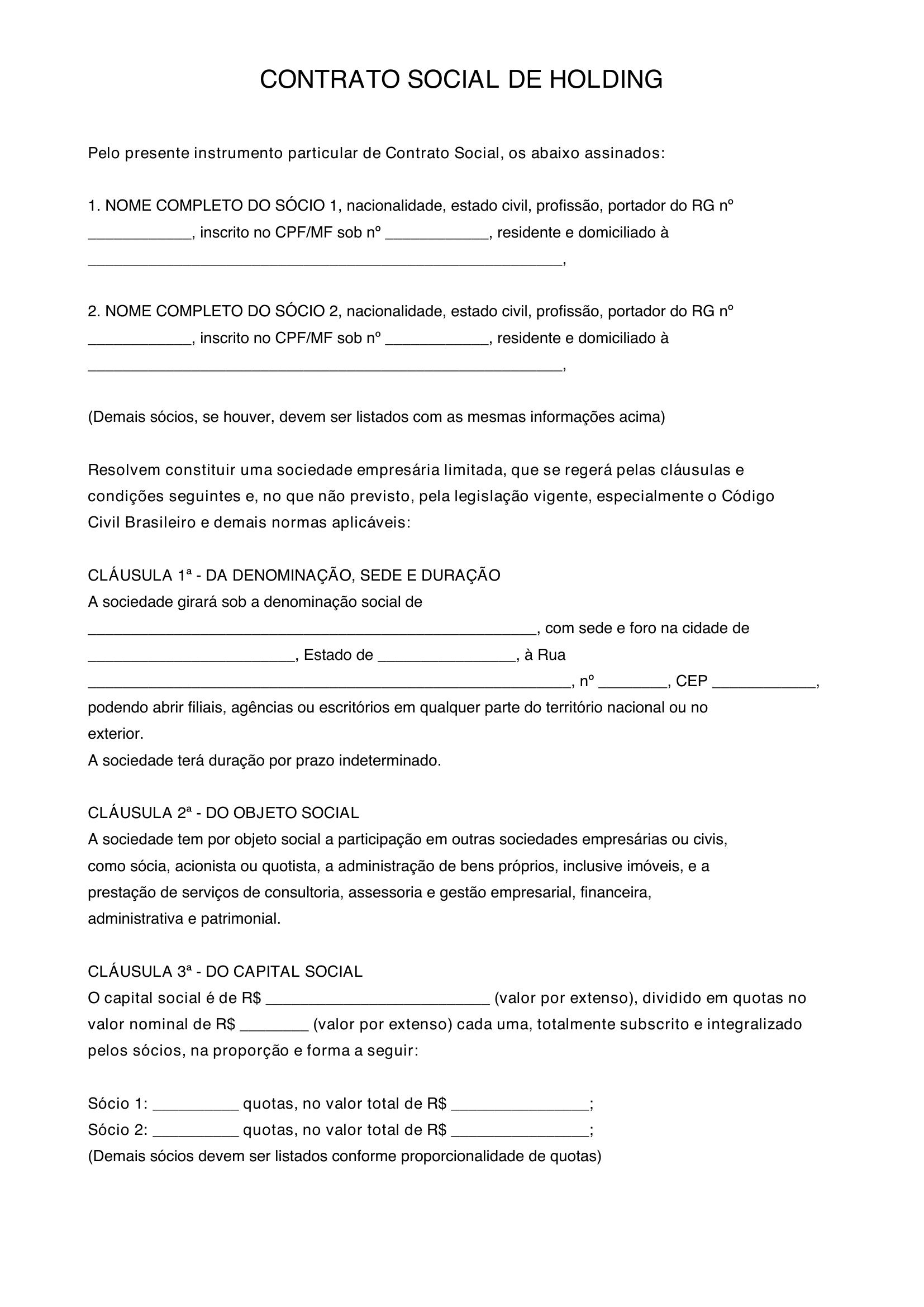 Modelo Contrato Social Holding